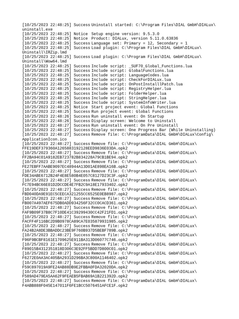 DIALux Uninstall Log | PDF