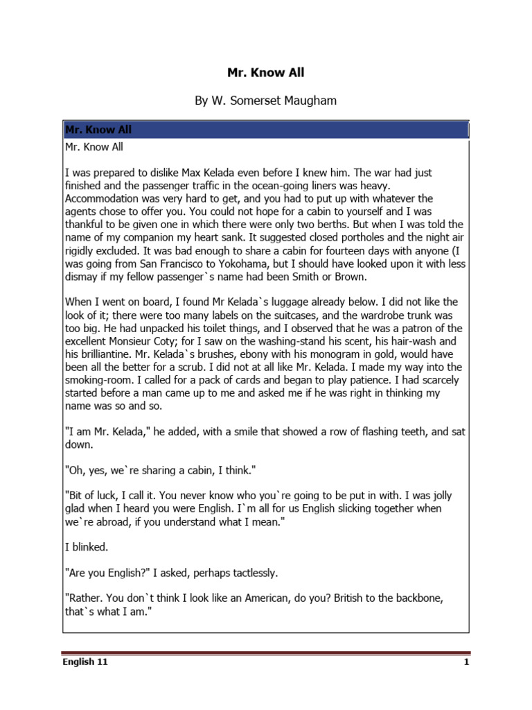 Mr. Know All: A Character Study | PDF