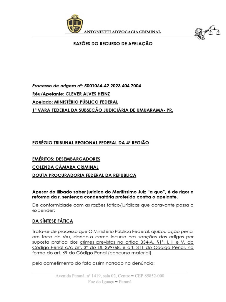 Razões de Recurso de Apelação | PDF