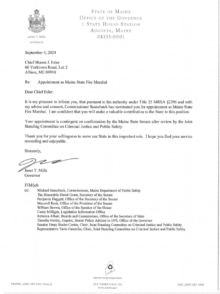 State Fire Marshal - Governor's Letters | PDF