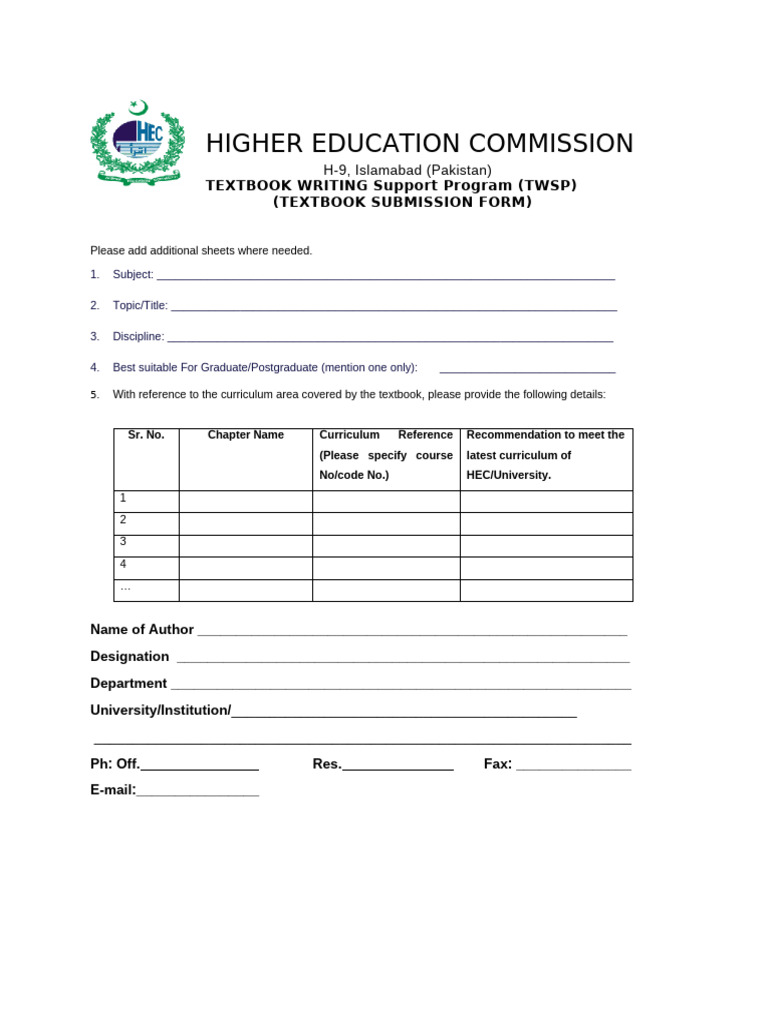 Textbook Submission Form | PDF | Postgraduate Education | Business
