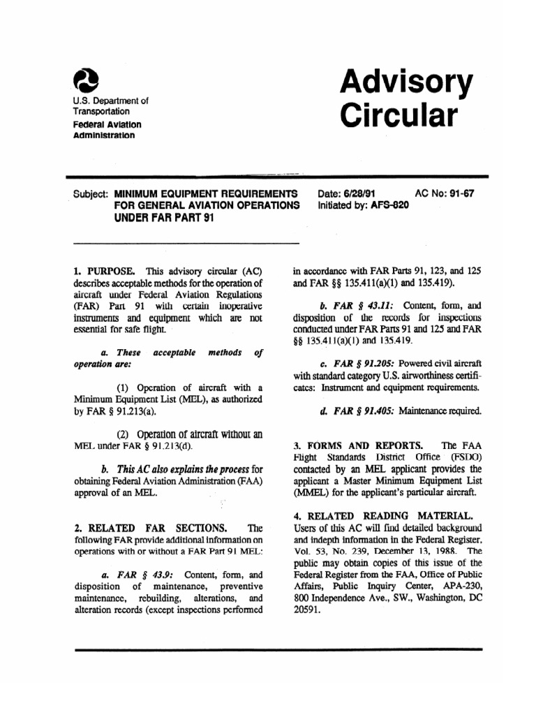 Advisory Circular MEL (FAR) | PDF