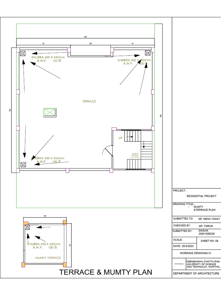 Terrace & Mumty Plan: KHURRA 450 X 450mm R.W.P. 100 O I KHURRA 450 X ...