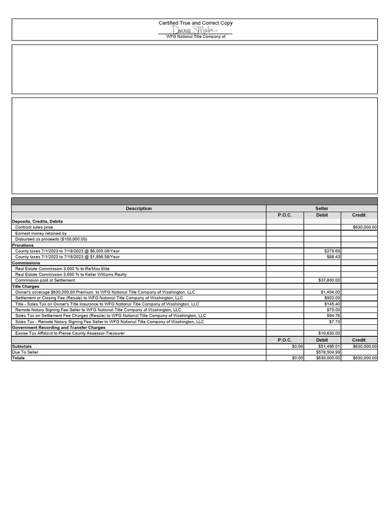 Final Settlement Statement - Seller | PDF