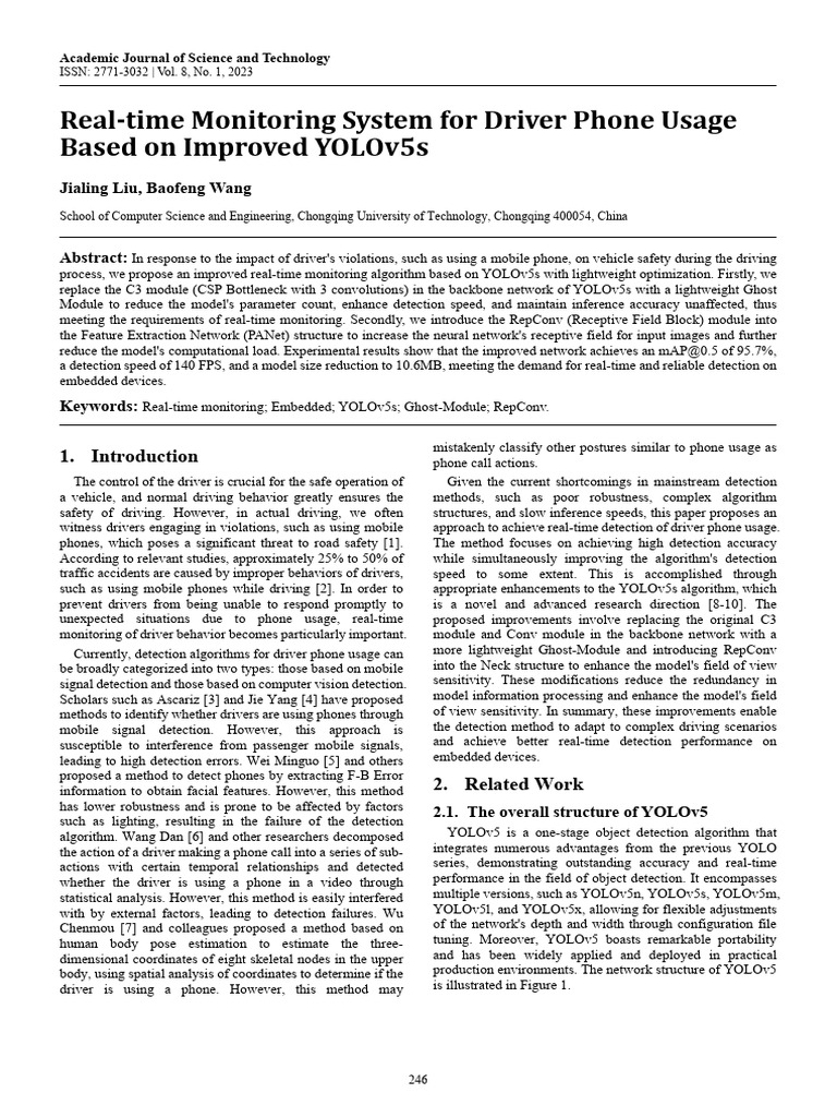 Real-Time Monitoring System For Driver Phone Usage | PDF