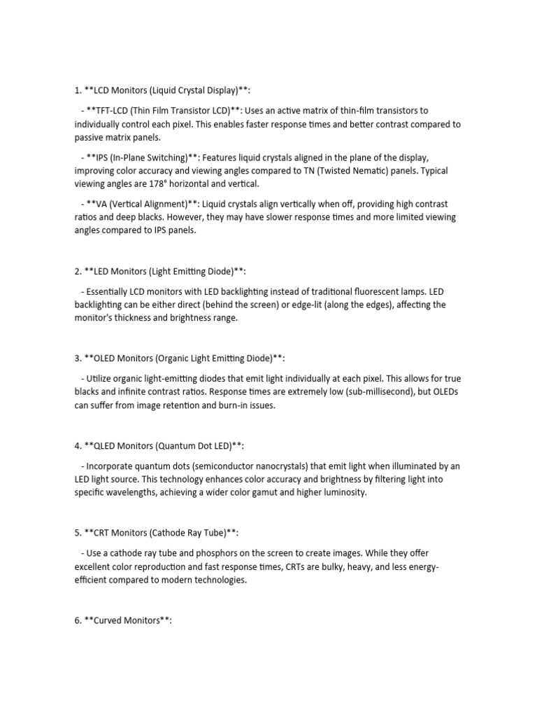 Different Types Of Monitors Pdf