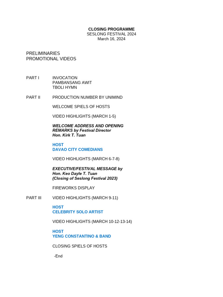 Closing Programme | PDF
