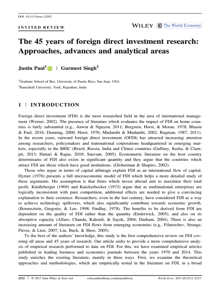 The 45 Years of FDI Research | PDF | Foreign Direct Investment | Vector ...