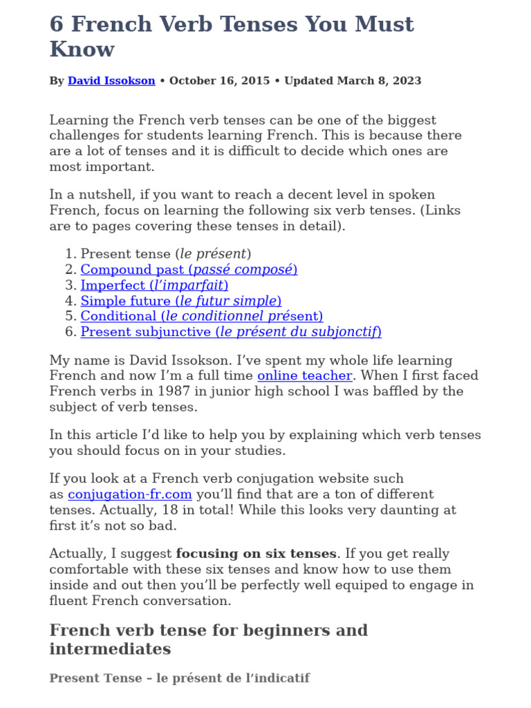 6.01 Six (6) French Verb Tenses You Must Know | PDF