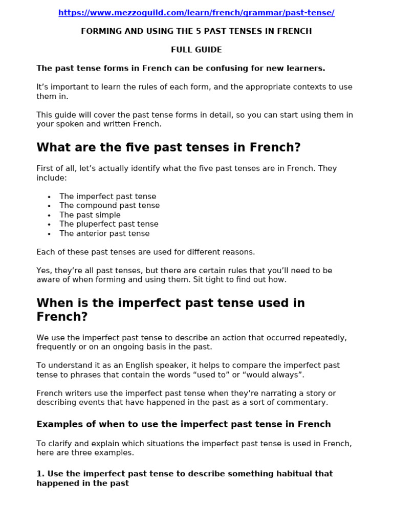 6.01 Using The 5 Past Tenses in French | PDF