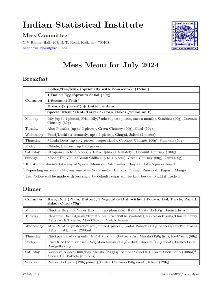 July_Mess_Menu | PDF