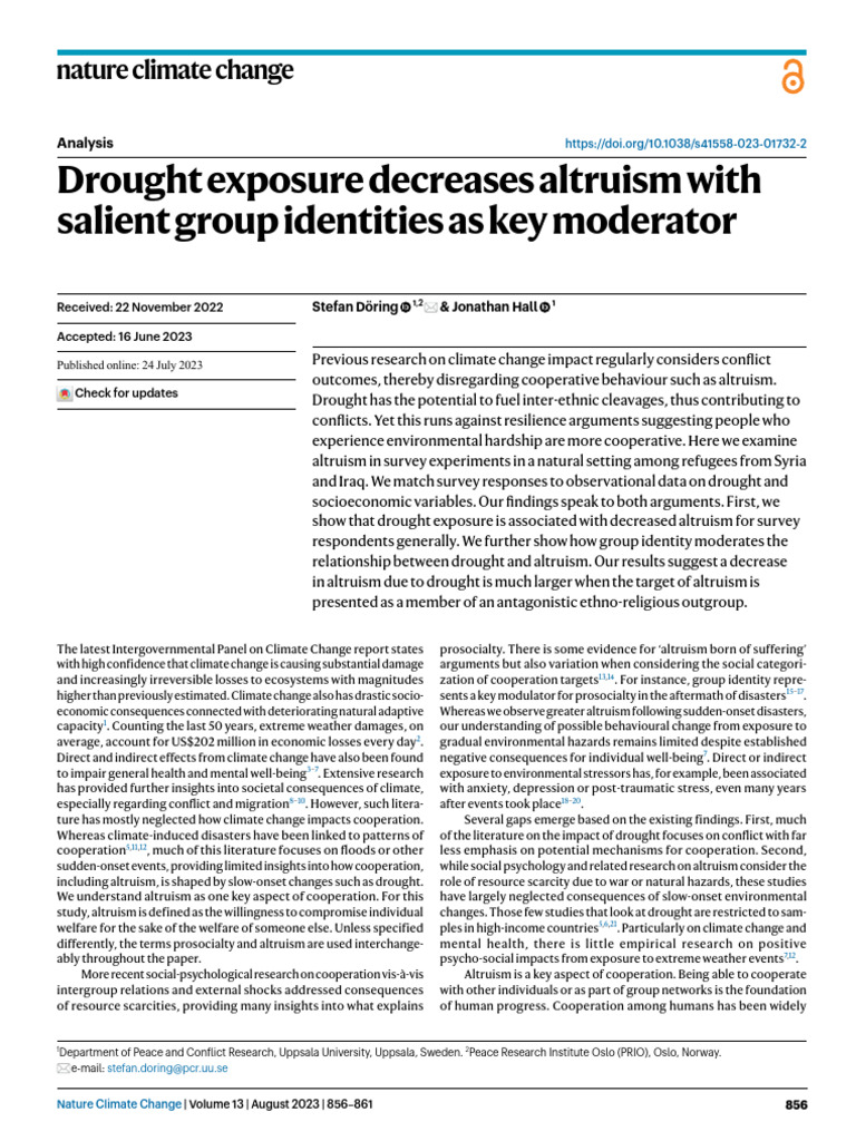 Doring and Hall - Drought Exposure Decreases Altruism With Salient ...