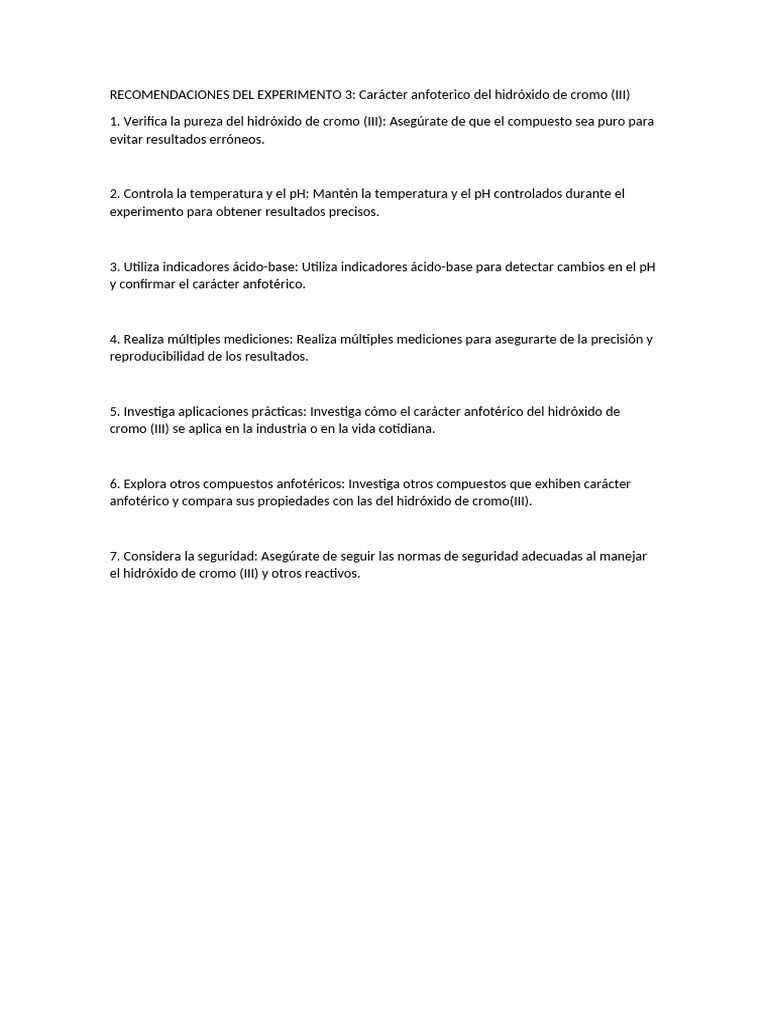 Recomendaciones Del Experimento 3 | PDF