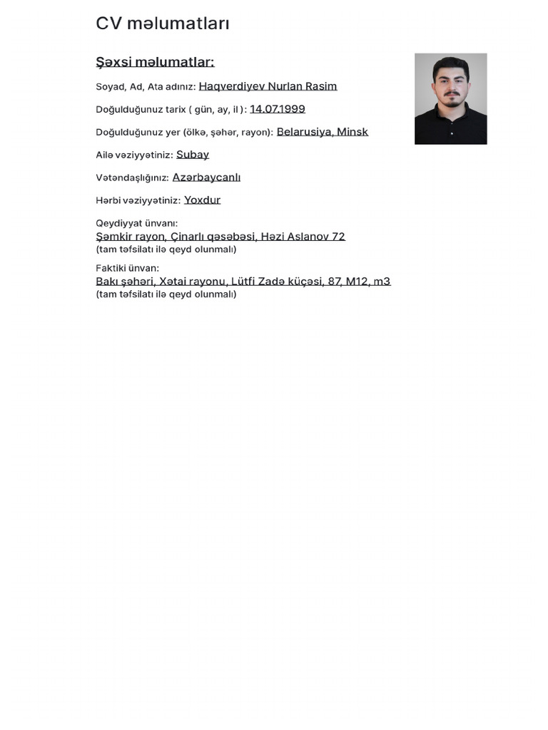 Haqverdiyev Nurlan Rasim CV | PDF