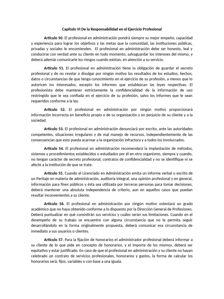 Capítulo VI de La Responsabilidad en El Ejercicio Profesional | PDF