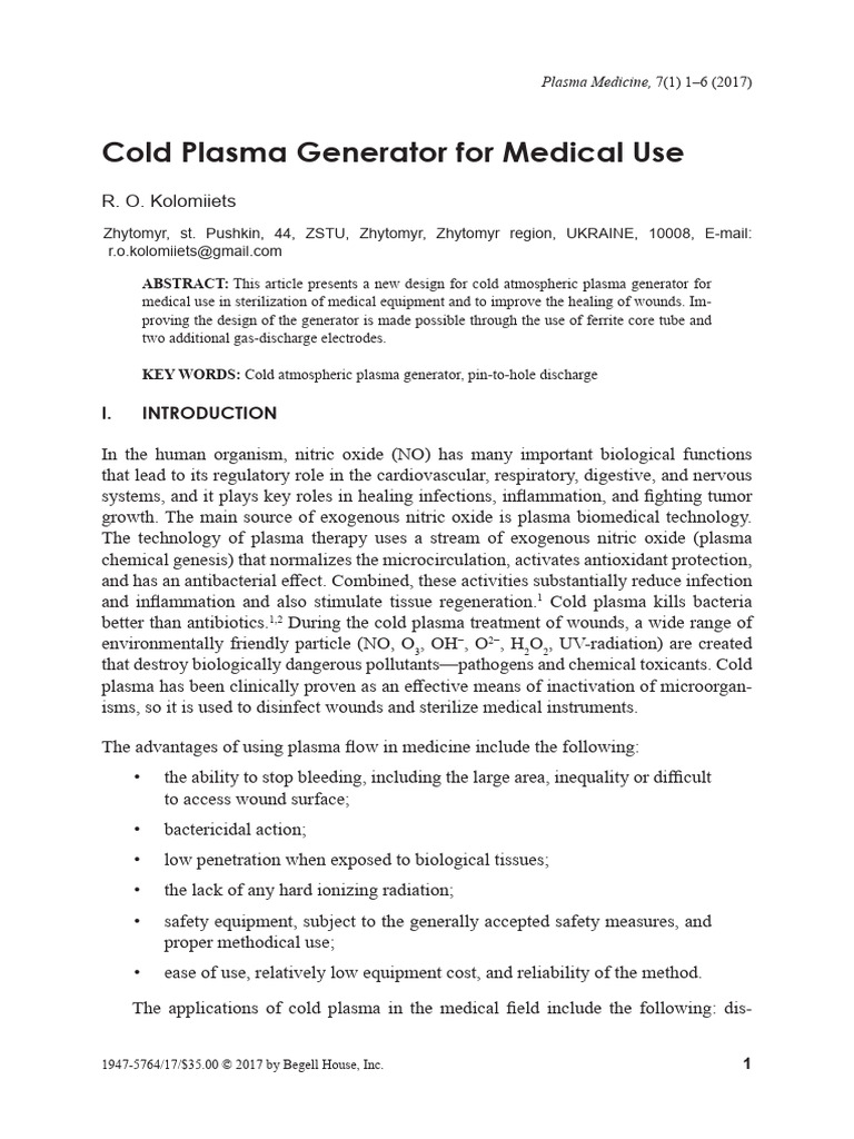 Cold Plasma Generator For Medical Use | PDF