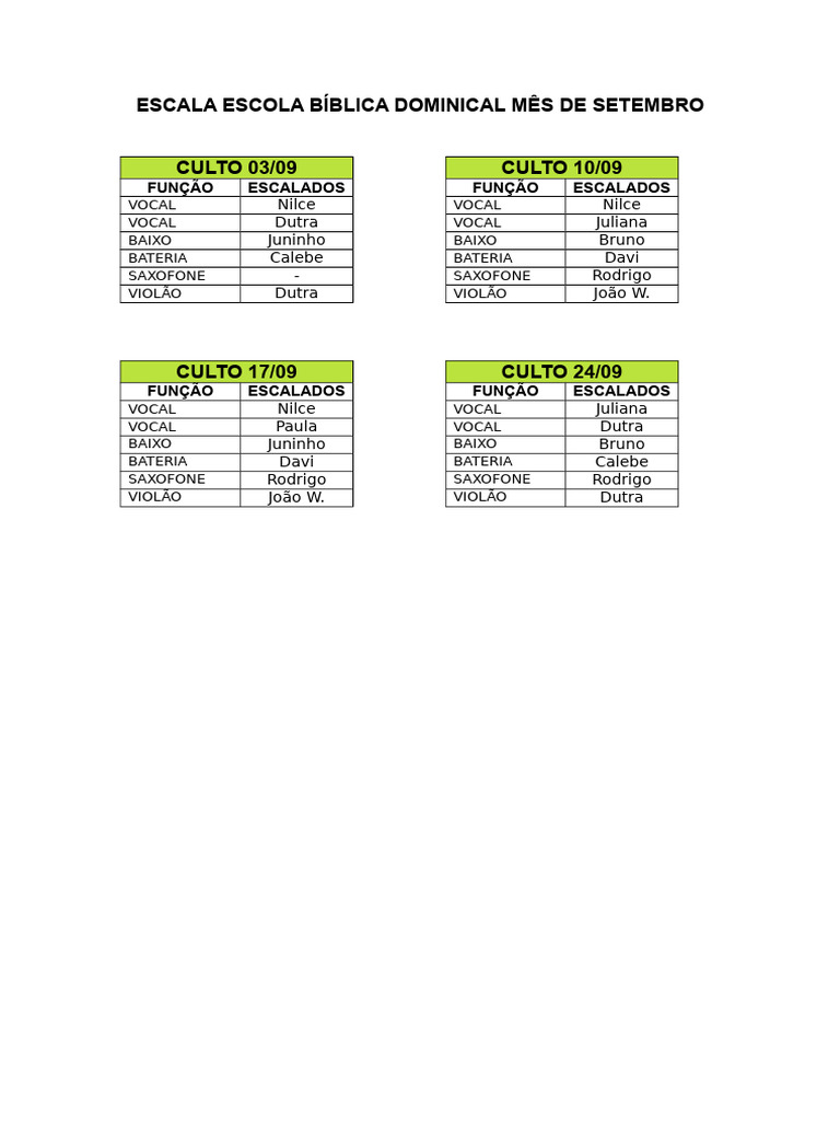 Escala Setembro EBD | PDF
