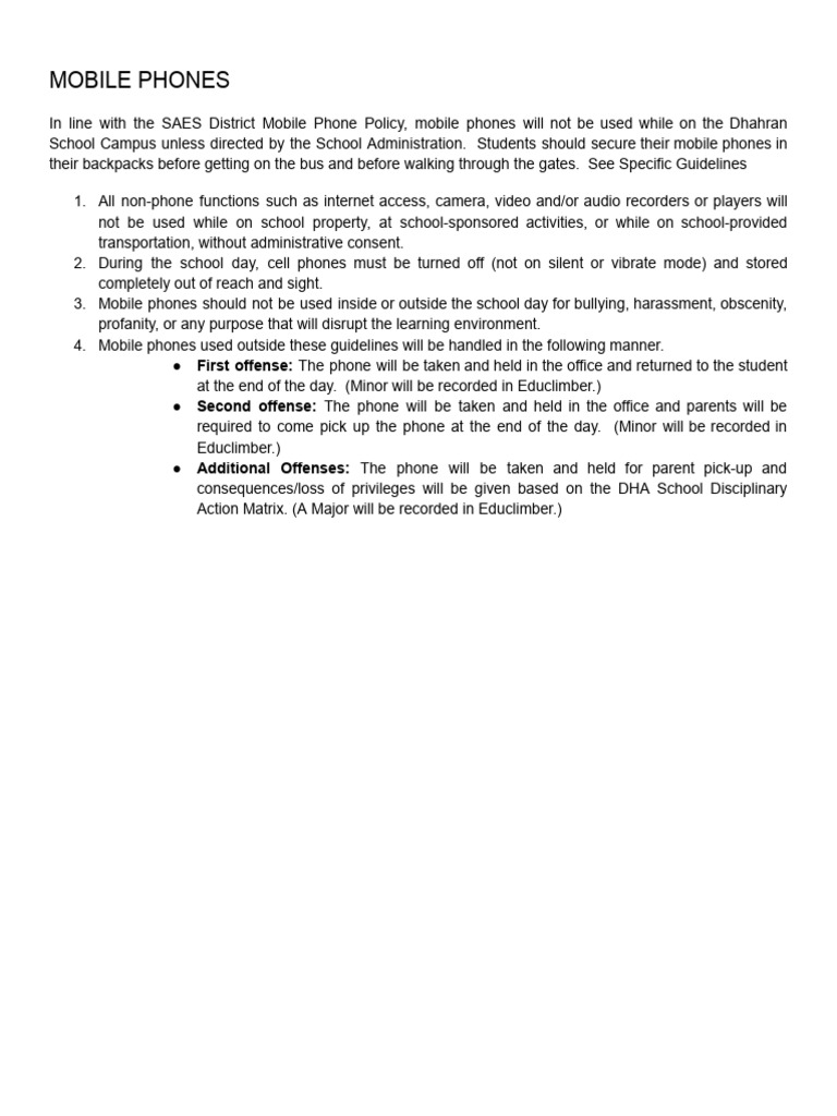 Dhahran School Mobile Phone Policy | PDF | Wellness