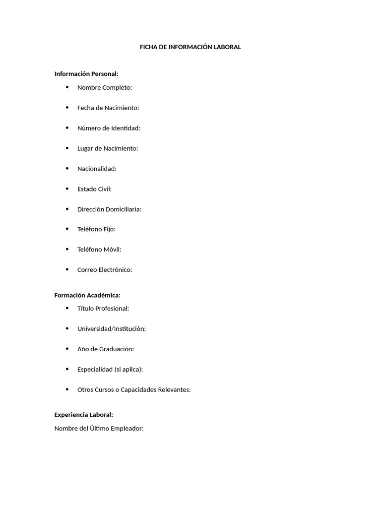 Ficha de Información Laboral | PDF