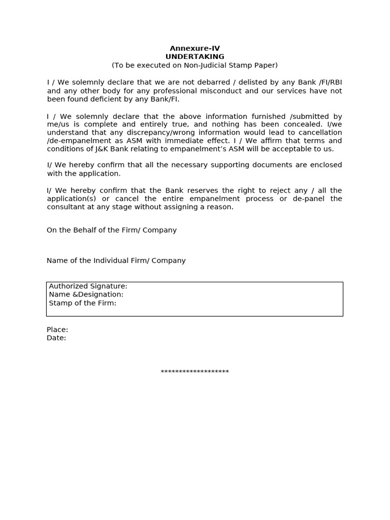 Annexure-IV (Undertaking) | PDF