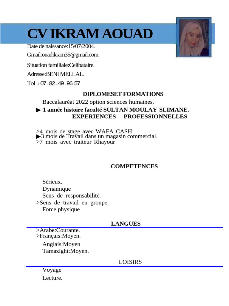 CV Ikram Aouad-Wps Office | PDF