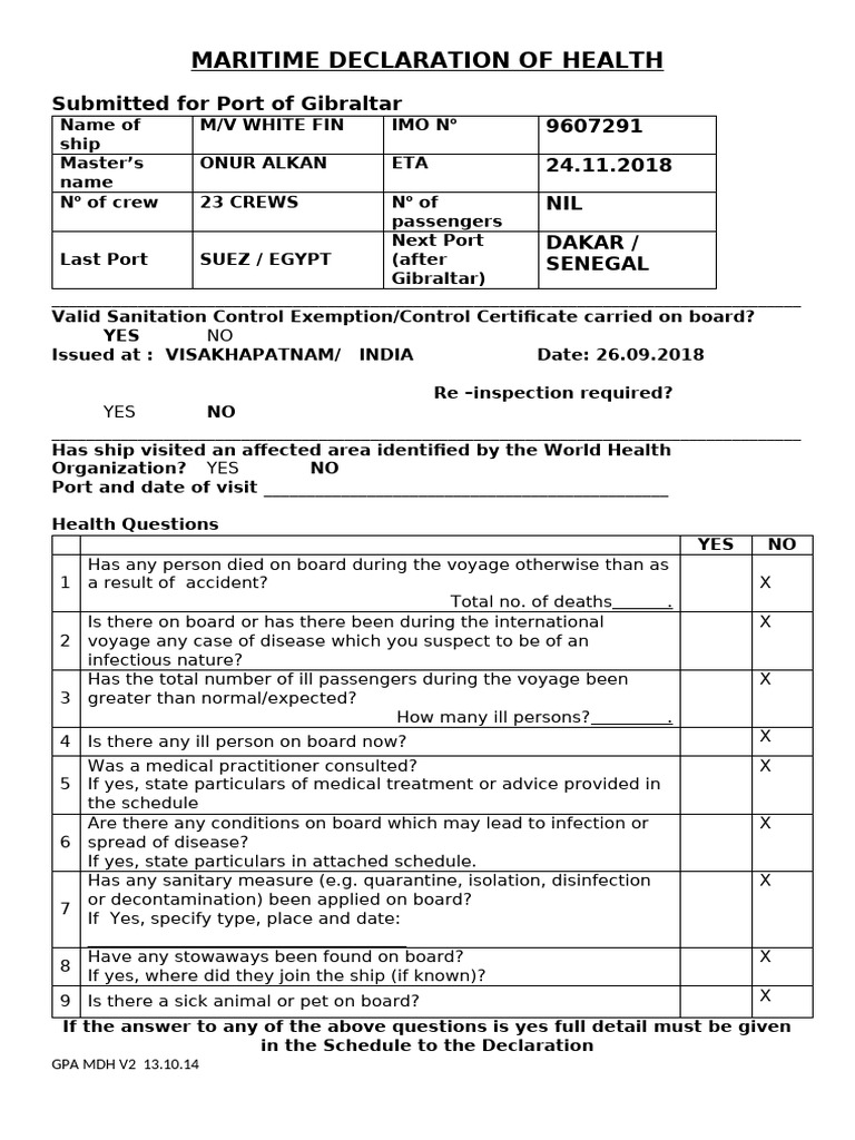 GPA Maritime Declaration of Health Form v2 13.10.14 | PDF