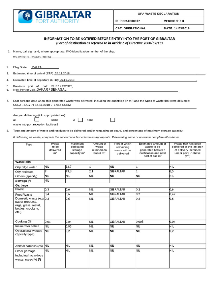 Waste Declaration Form V3 | PDF