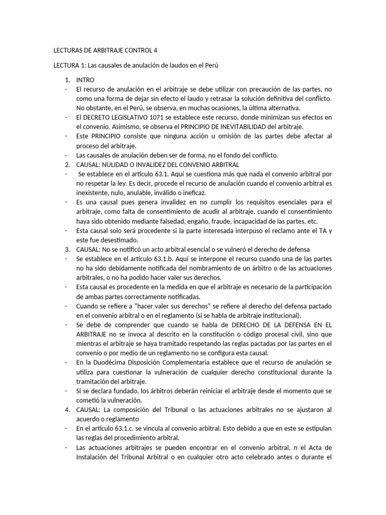 LECTURAS DE ARBITRAJE CONTROL 4 | PDF