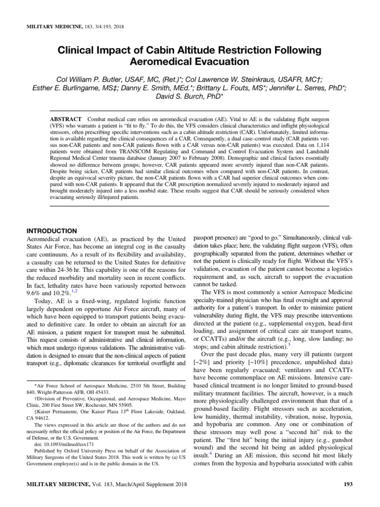 Clinical Impact of Cabin Altitude Restriction Following Aeromedi 2018 | PDF