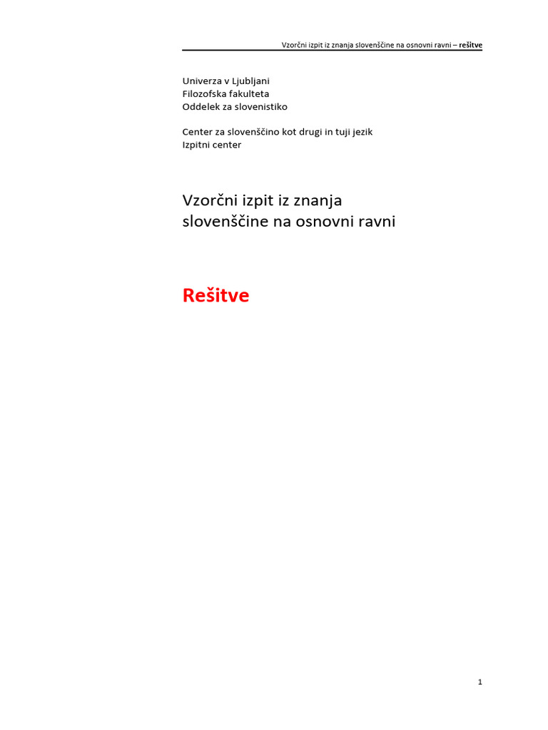 Vzorec Osnovna Branje Resitve | PDF