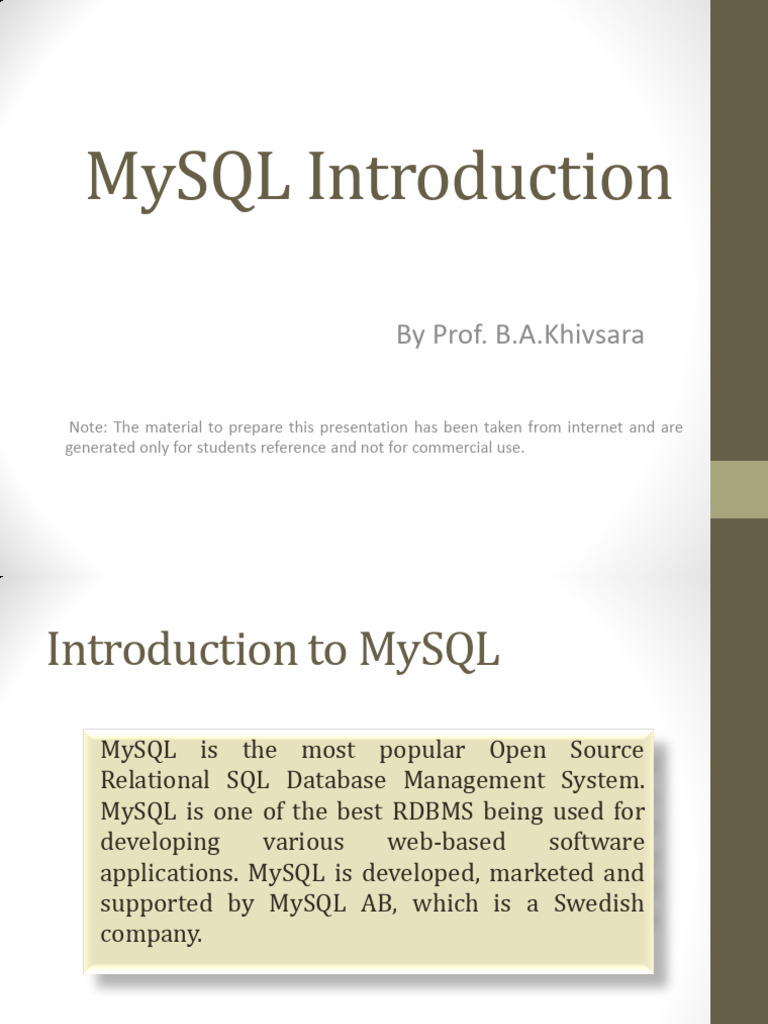 Mysql Introduction | PDF Mysql Introduction | PDF