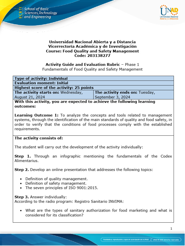 Activity Guide and Evaluation Rubric - Phase 1 - Fundamentals of Food ...