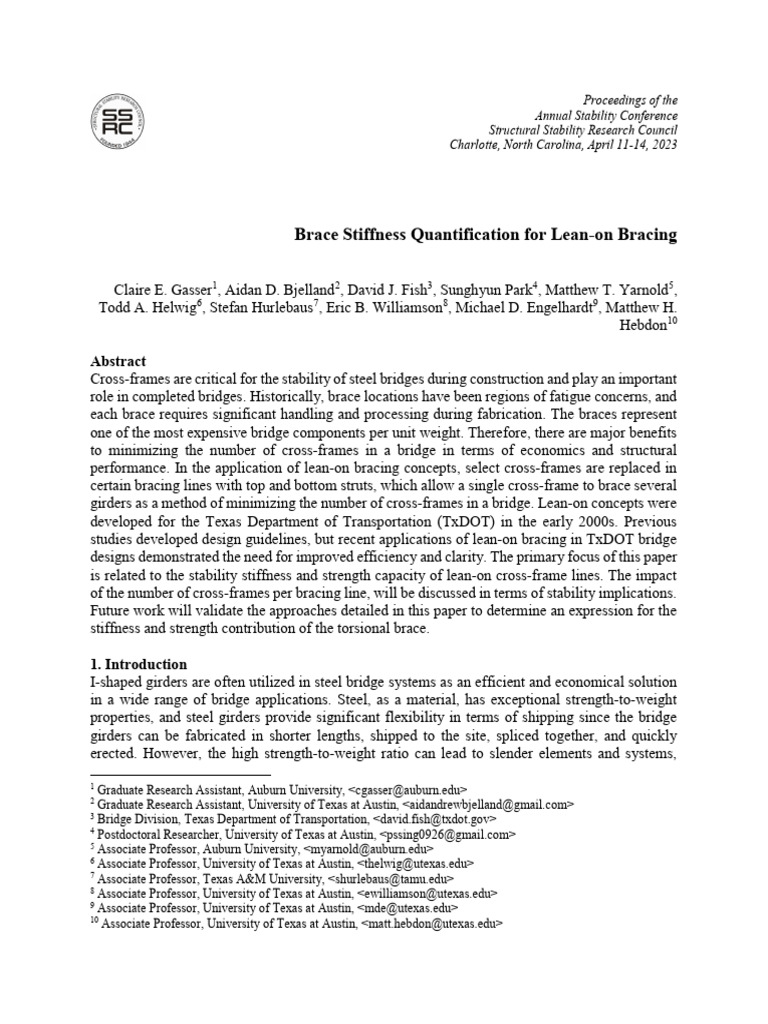 Brace Stiffness Quantification for Lean-on Bracing | PDF