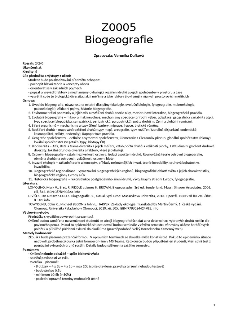 Biogeografie Komplet Divisek | PDF