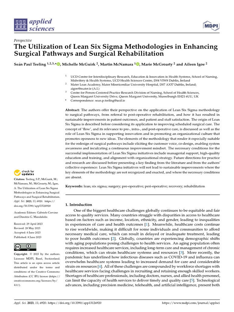 He Utilization of Lean Six Sigma | PDF | Surgery | Self-Improvement