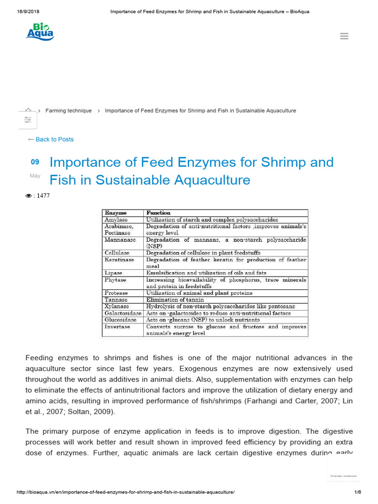 Importance of Feed Enzymes For Shrimp and Fish in Sustainable ...