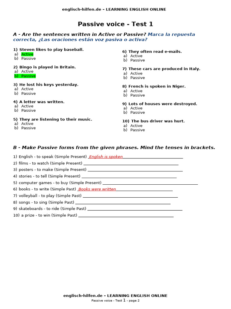 Test-Passive Voice | PDF