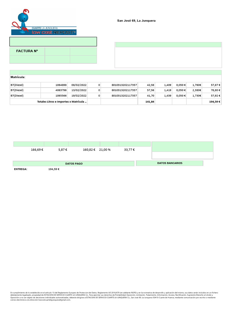 Factura: Fecha Cif Cliente | PDF