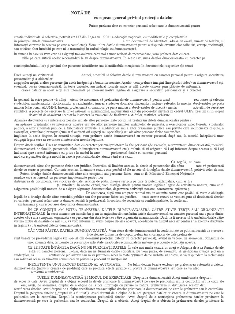 GDPR - Nota de Informare + Declaratie de Consimtamant | PDF