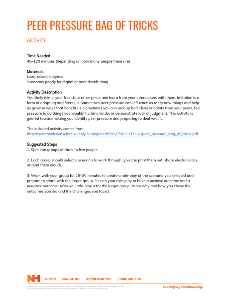 Peer Pressure Bag of Tricks | PDF