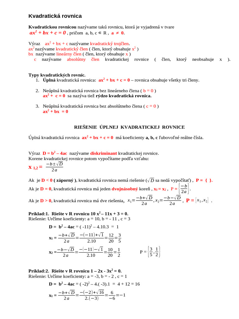 Kvadraticka Rovnica Uplna | PDF