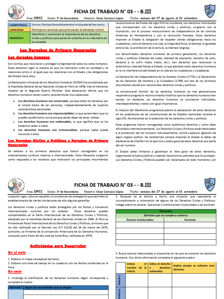 FICHA DE TRABAJO N3 - B3 - 3ro - 2023 | PDF