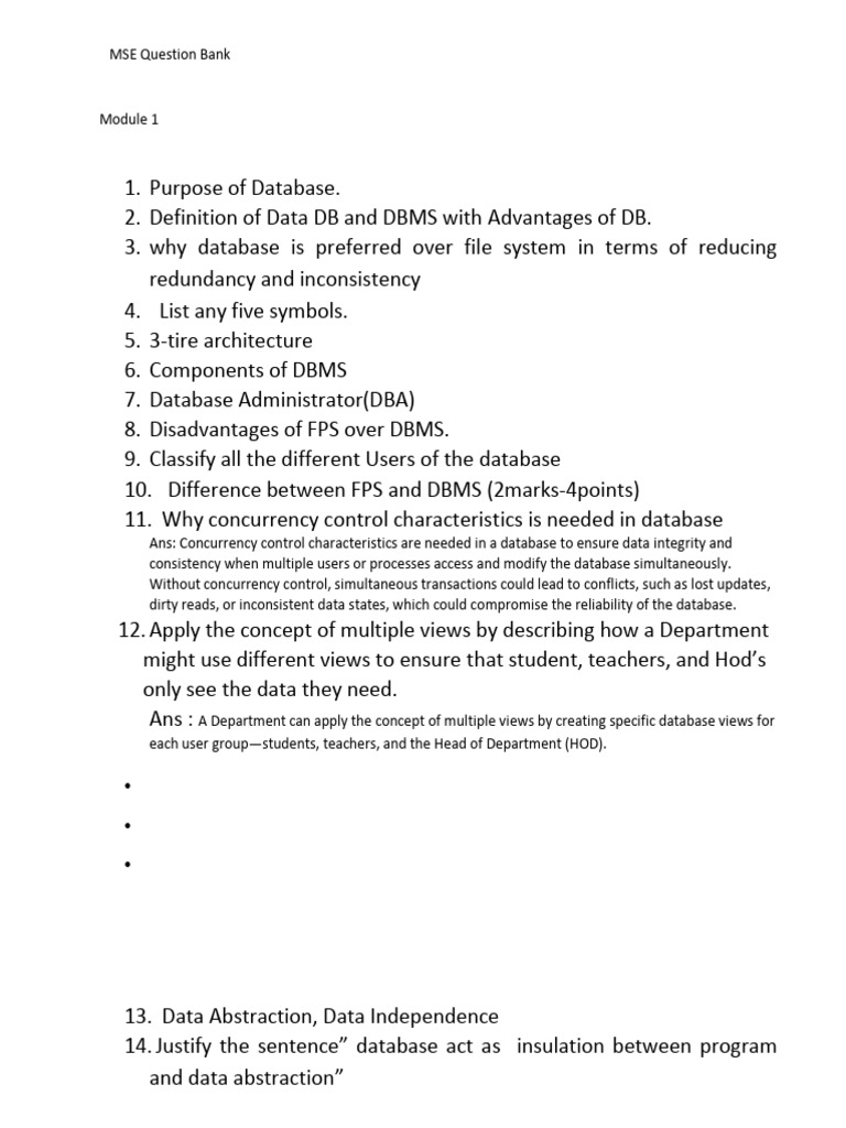 DBMS MSE Question Bank | PDF