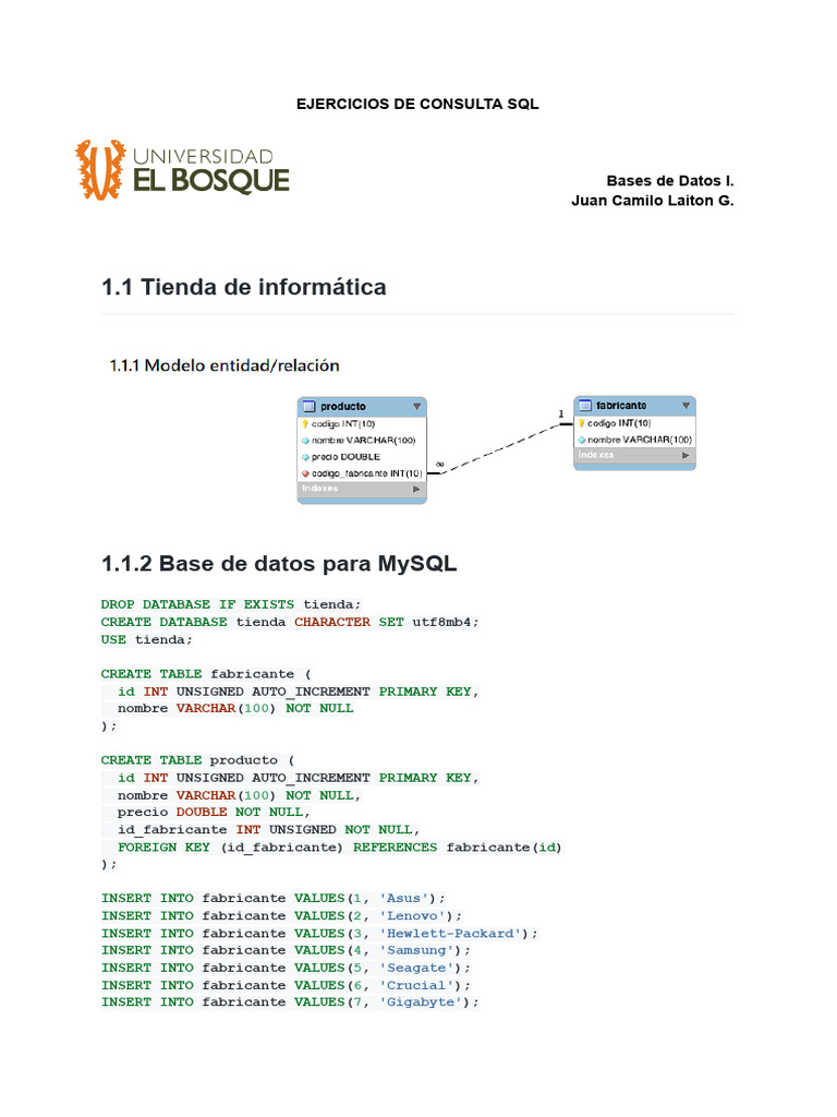 Ejercicios de Consulta SQL - Laiton | PDF