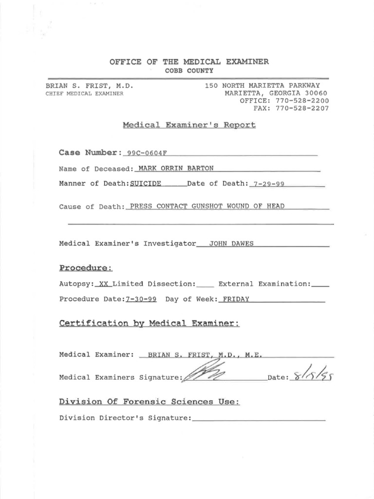 Mark Barton Autopsy Report | PDF