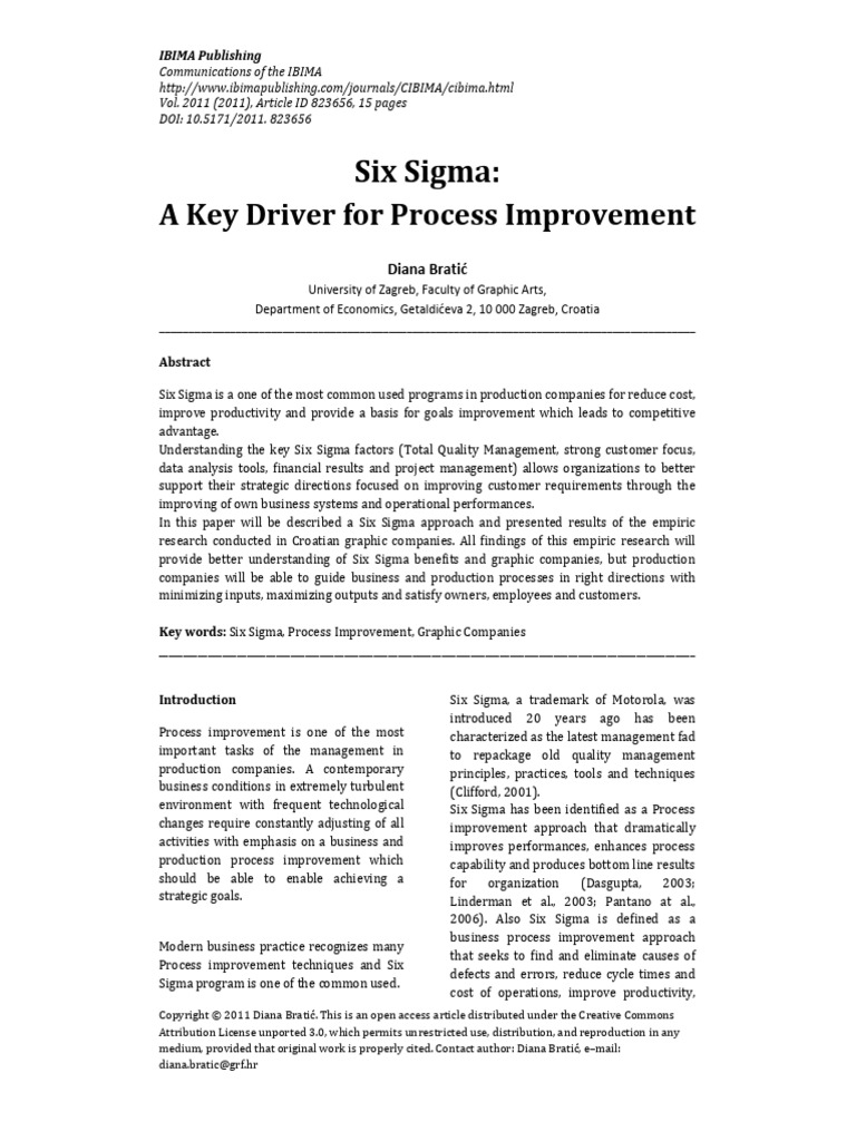 Six Sigma A Key Driver For Process Impro | PDF