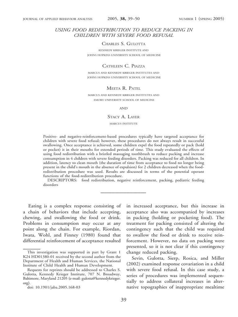 Using Food Redistribution To Reduce Packing in Children With Severe ...
