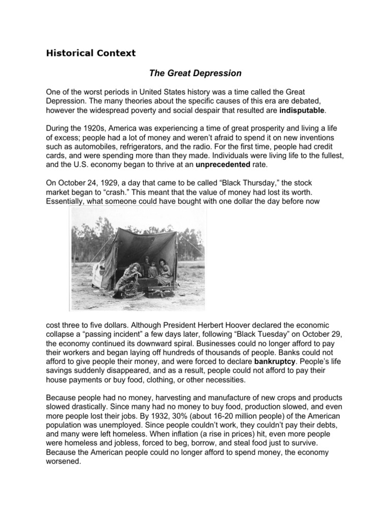 Historical Context - The Great Depression | PDF