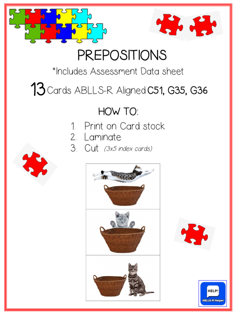 Prepositions: Cards ABLLS-R | PDF