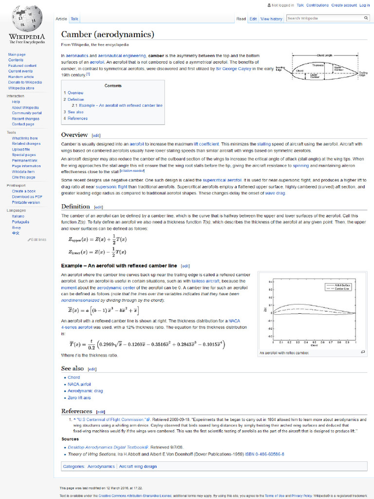 Camber (Aerodynamics) - Wikipedia | PDF